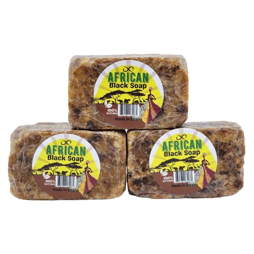 Infinix Beauty 3PCS 1LB 100% Natural African Black Soap with Shea Butter and Pure Honey for Dark Spot Smoother
