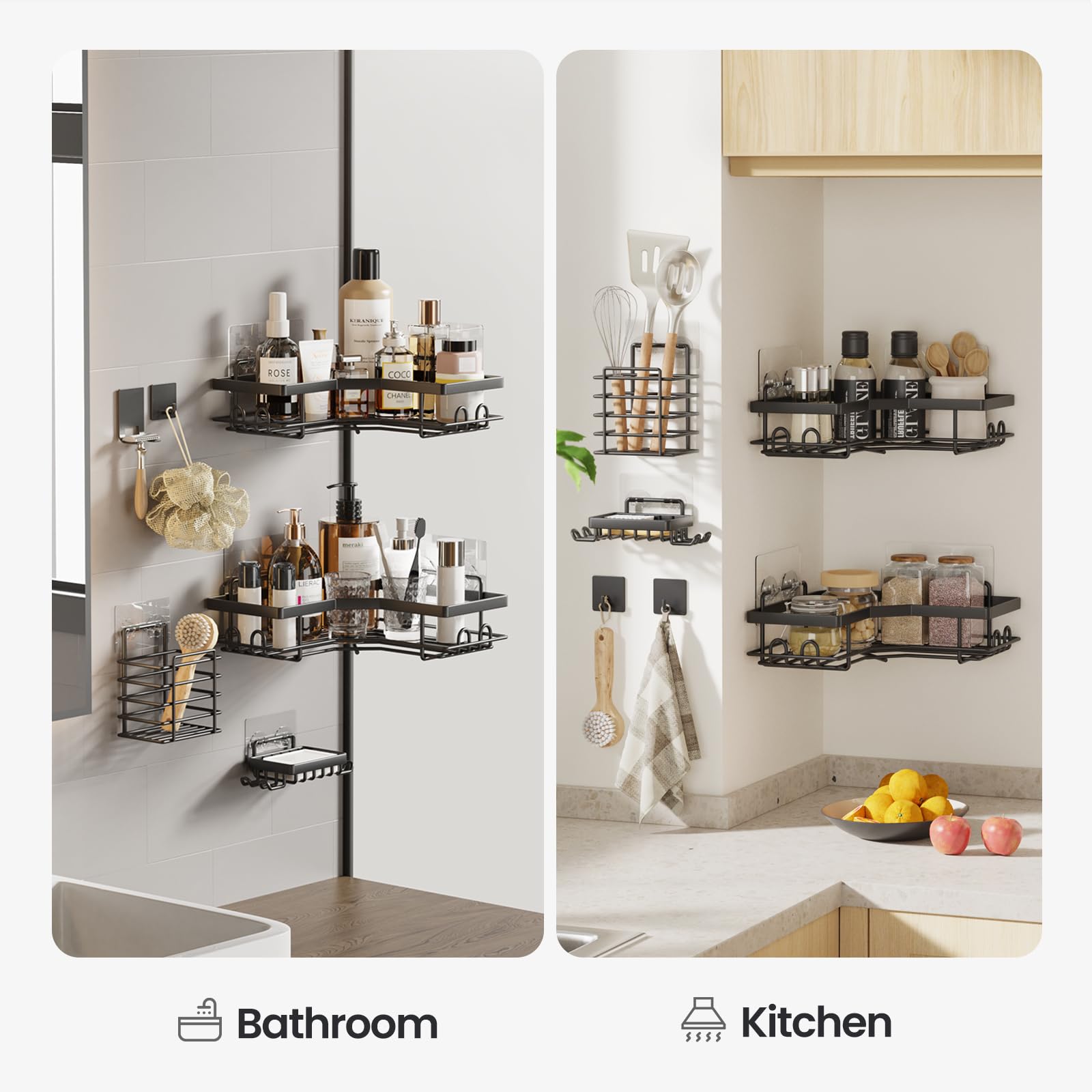 Corner Shower Caddy Adhesive,5 Pack Shower Organizer Corner with Soap Holder and Toothbrush holder, Bathroom Shelves Rack Rustproof Stainless Steel, Large Capacity, No Drilling Shelves for Storage