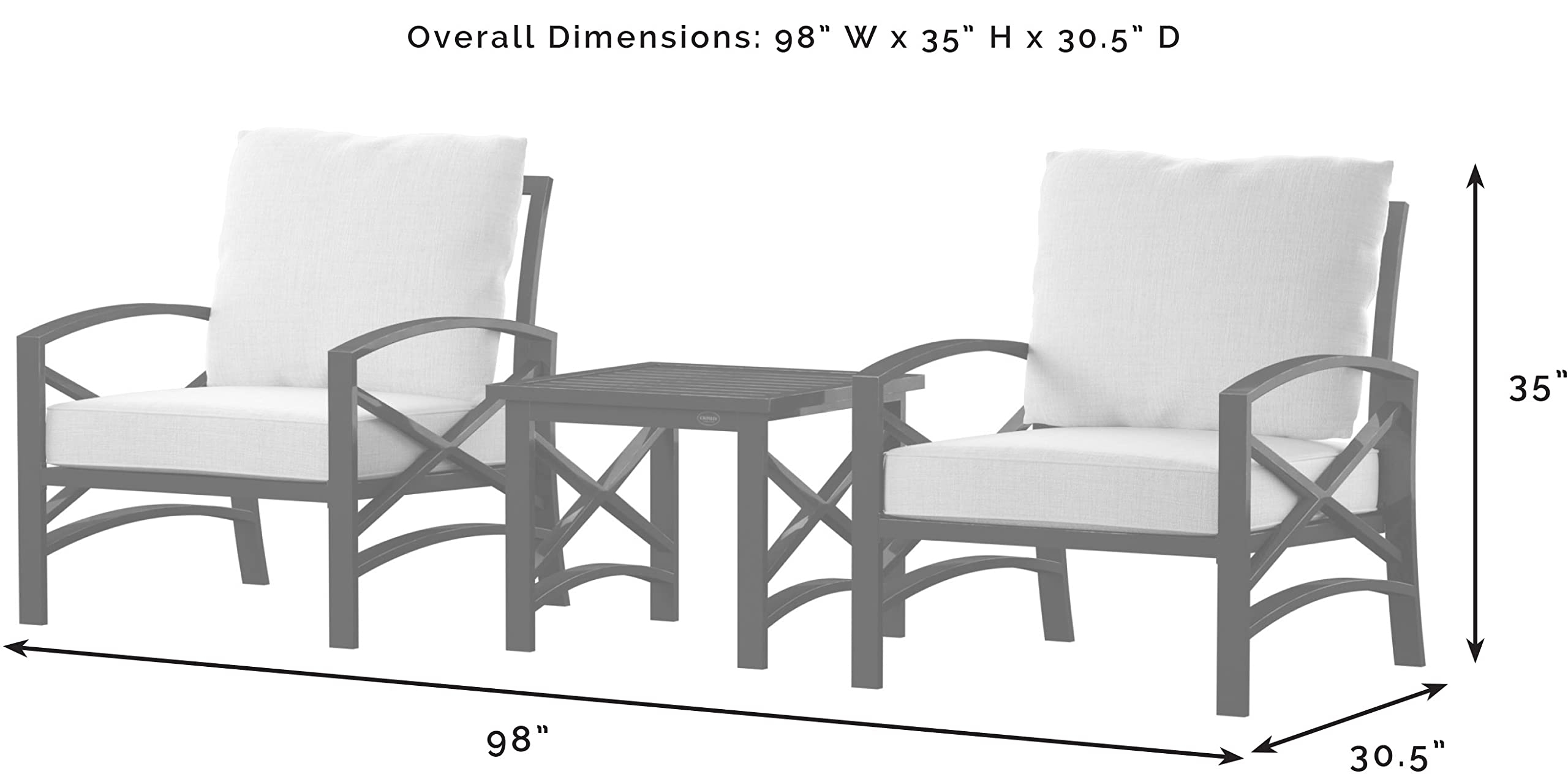 Crosley Furniture Kaplan 3-Piece Outdoor Chair and Side Table Set, Patio Conversation Sets for Porch, Deck, Oiled Bronze with Mist Cushions