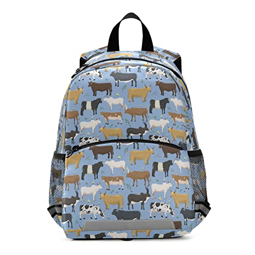 Fisyme Cows Farm Animal Backpack Schoolbag Kids Daypack Toddler Travel School Bag Small Mini Backpacks for Kindergarten Preschool Nursery Children Boys Girls with Chest Strap