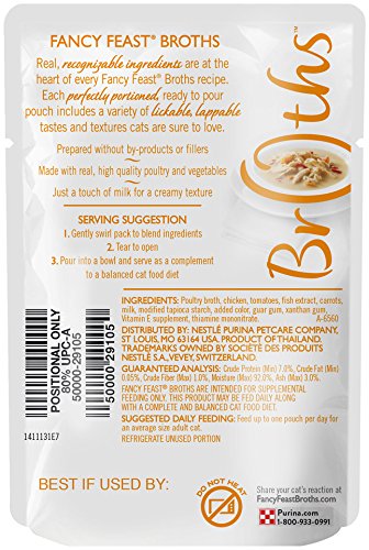 Purina Fancy Feast Broth For Cats, Creamy, With Chicken & Vegetables, 1.4-Ounce Pouch, Pack Of 32