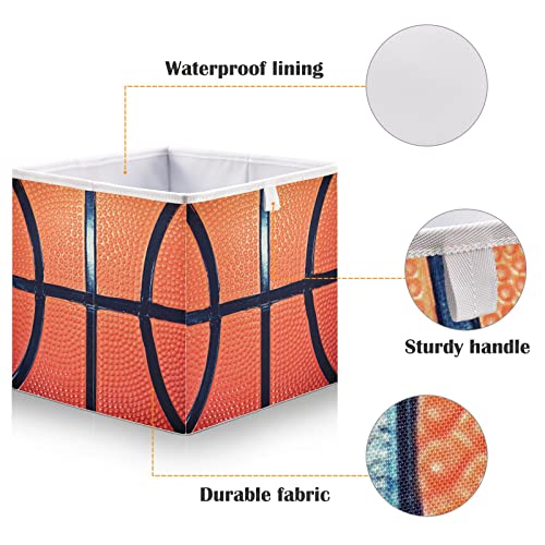 RunningBear Basketball Storage Basket Storage Bin Square Collapsible Nursery Baskets Shelves Cloth Baskets Organizer for Kids Room Bedroom