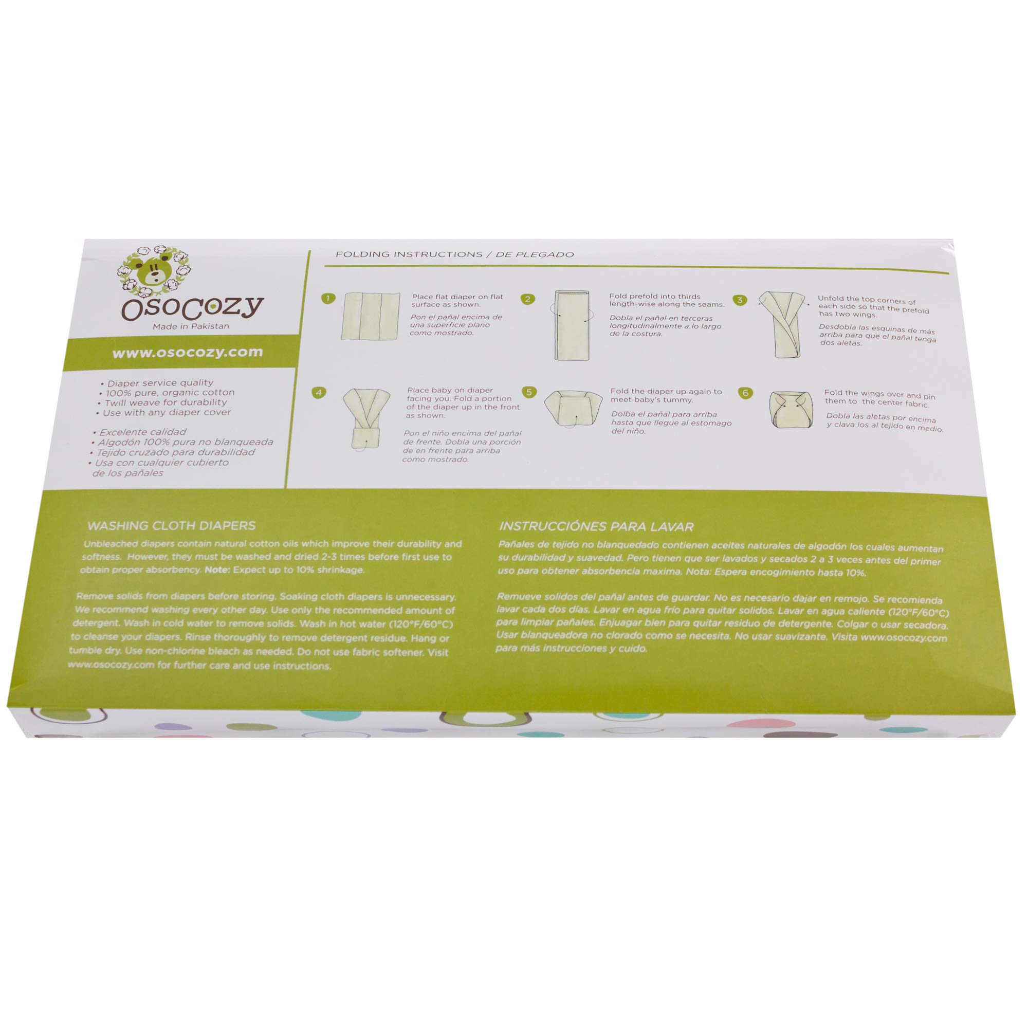 OsoCozy Organic Cotton Prefold Cloth Diapers Traditional Fit Small 4x8x4 Layering (6pk) - Super-Soft, Thick, Absorbent and Durable. Unbleached Natural Color, Fits 7-15 lbs.