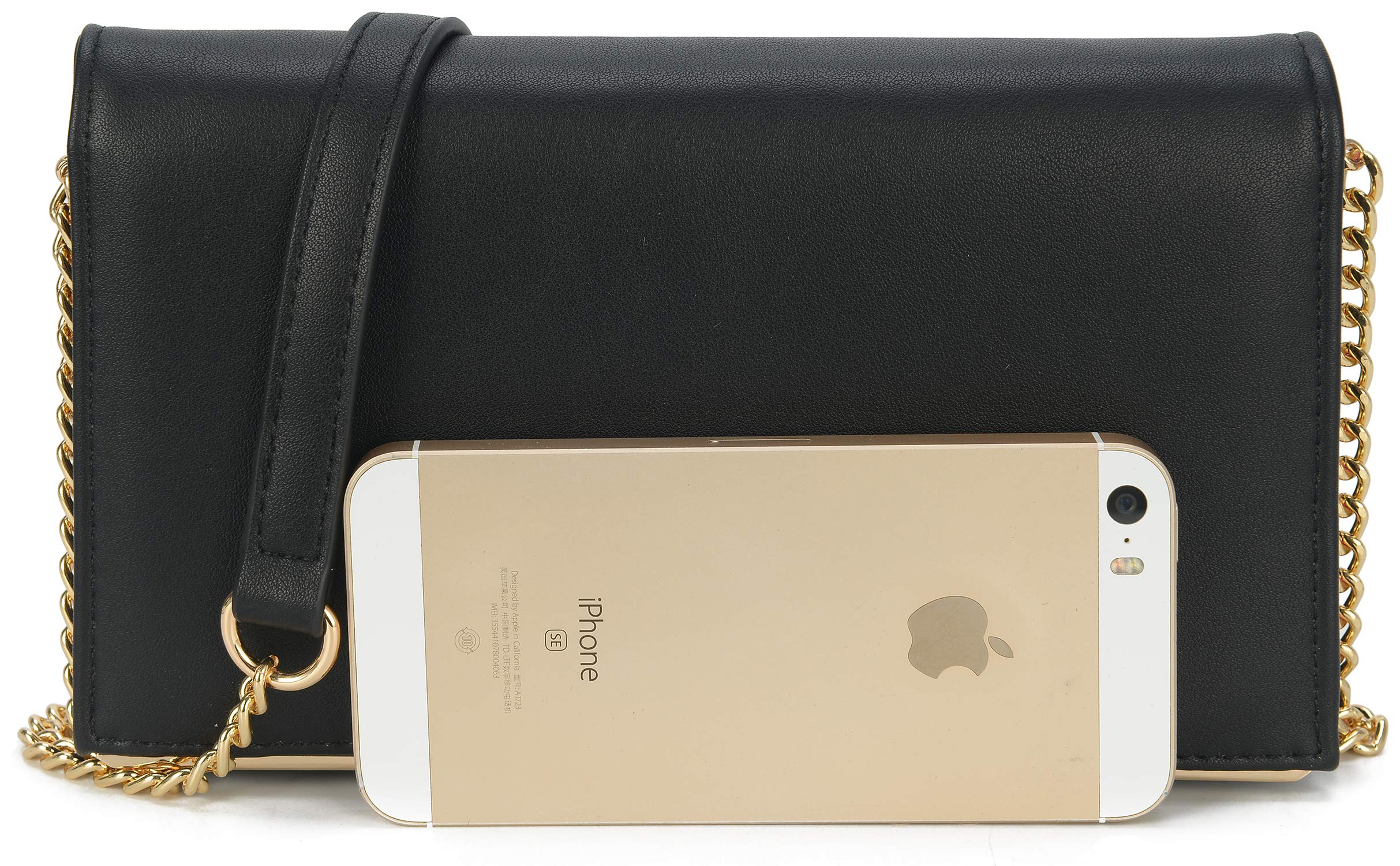lola mae Wallet Clutch for Women with Phone Holder, Cellphone Purse with strap Fold-Over Crossbody bag (BLACK)