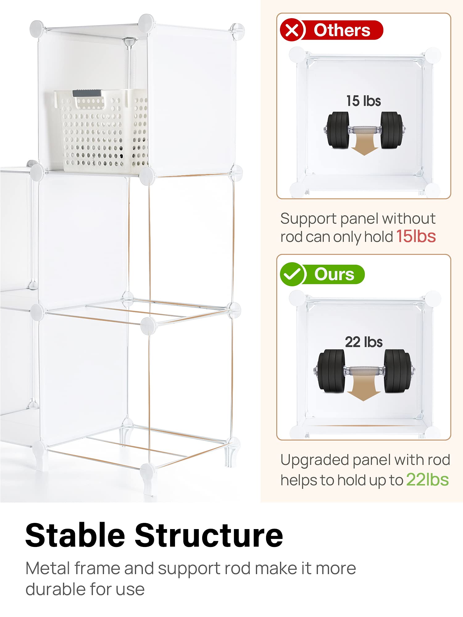 Kootek Cube Storage Organizer 9-Cube Modular Bookshelf DIY Plastic Clothes Shelves Closet Organizer Bins Square Storage Box with Hammer for Living Room Bedroom Office, White