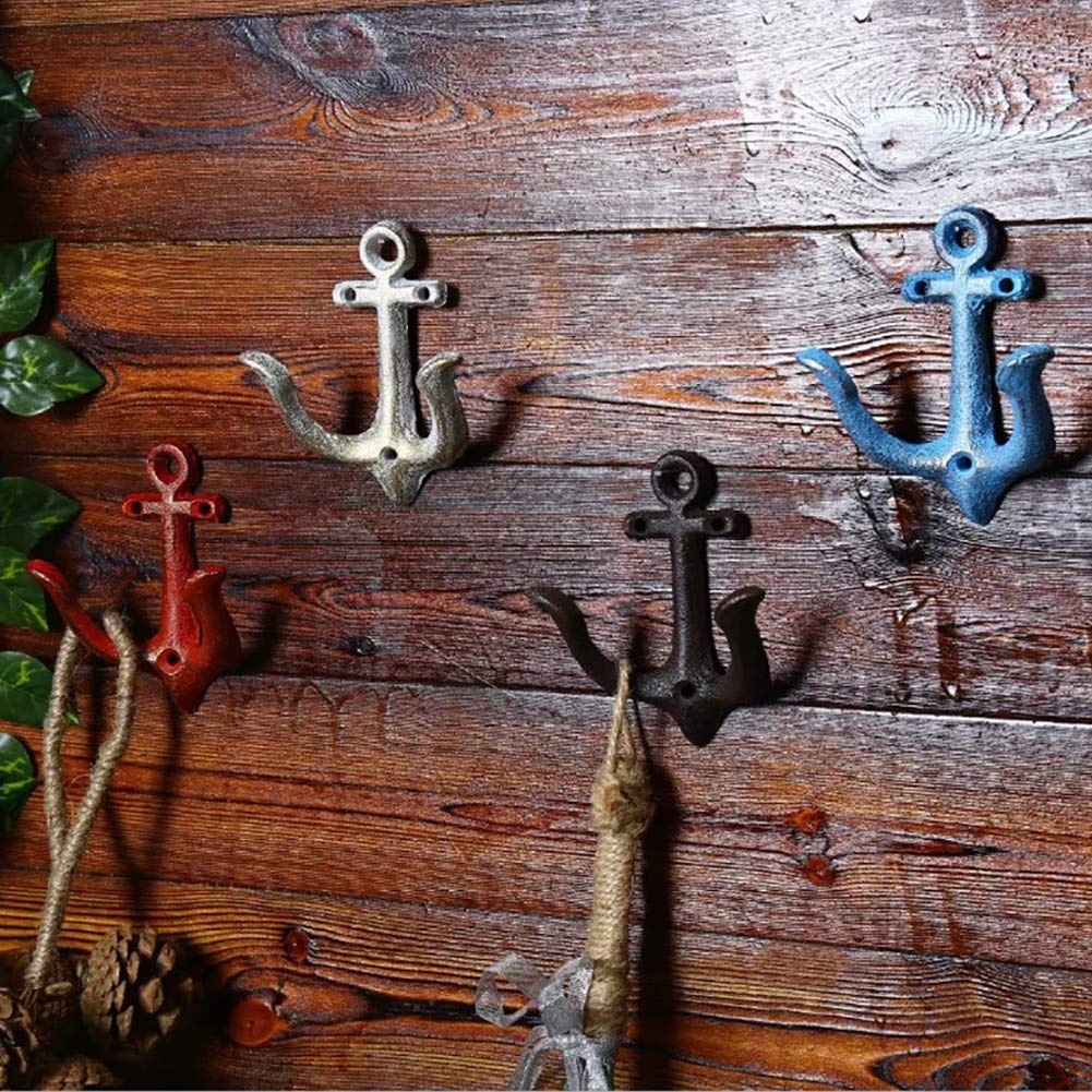 lemonadeus Cast Iron Nautical Anchor Wall Hooks Coat Hooks Rack,Coastal Decorative Wall Mounted Antique Chic Metal Keys Towel Coat Hooks Hanger (4 PCS)