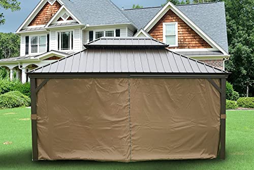Gazebo Universal Replacement Privacy Curtain 4-Panels sidewall with Zipper (ONLY Curtain) (12' x 12', Khaki)