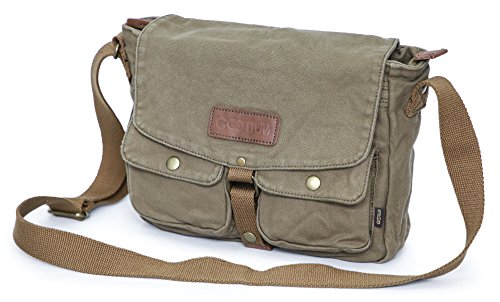 Gootium Canvas Messenger Bag - Vintage Crossbody Shoulder Bag Military Satchel, Olive Brown