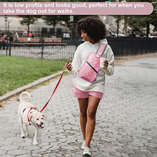 GBLQ PLUS Sling Bags, Iridescent Crossbody Shoulder Puffer Backpack for Women Men, Travel Hiking Small Chest Bag Daypack (Pale Pink)