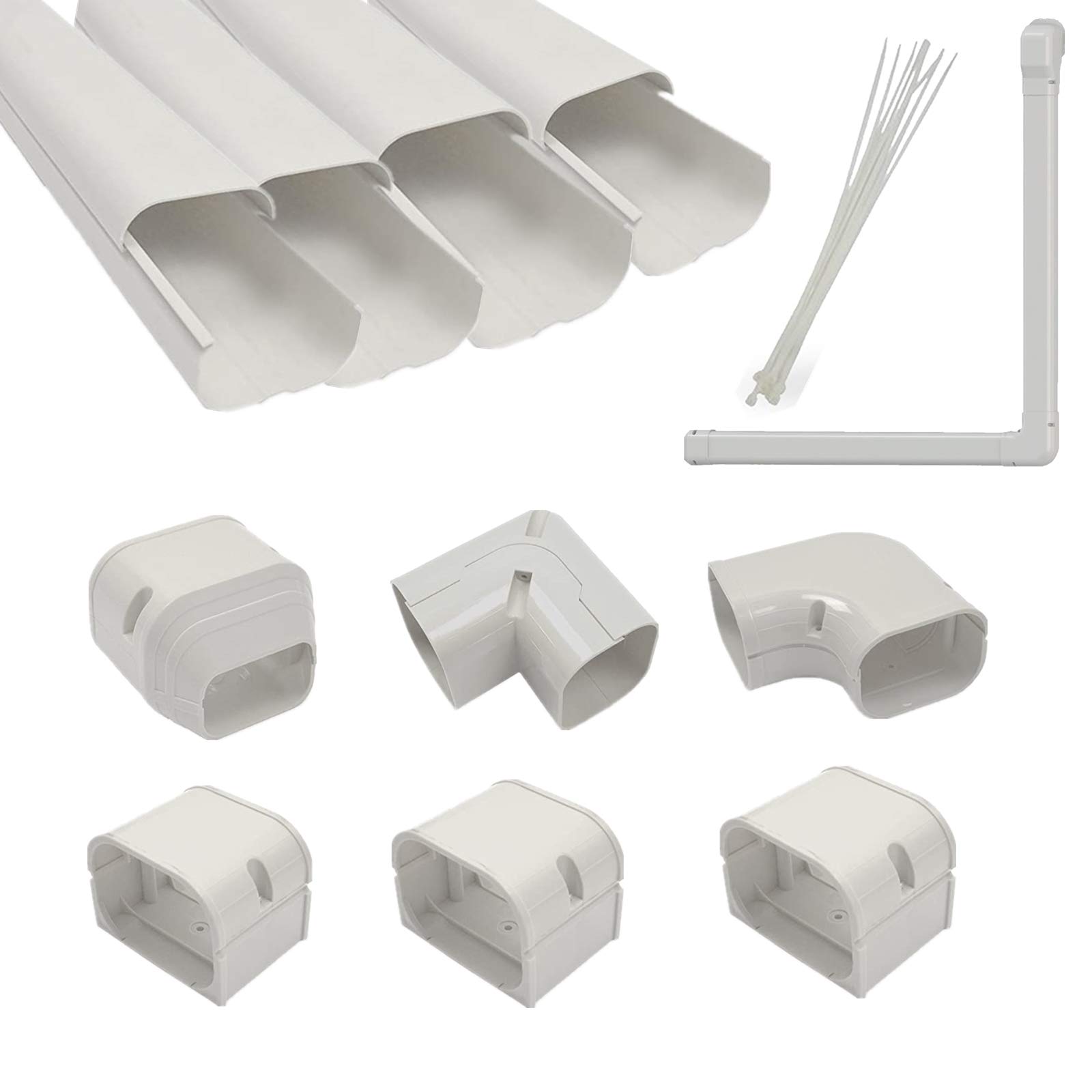 Jeacent 3"W 11.3Ft PVC AC Line Set Cover Kit Tubing Cover for Mini Split, Central Air Conditioner, Heat Pump