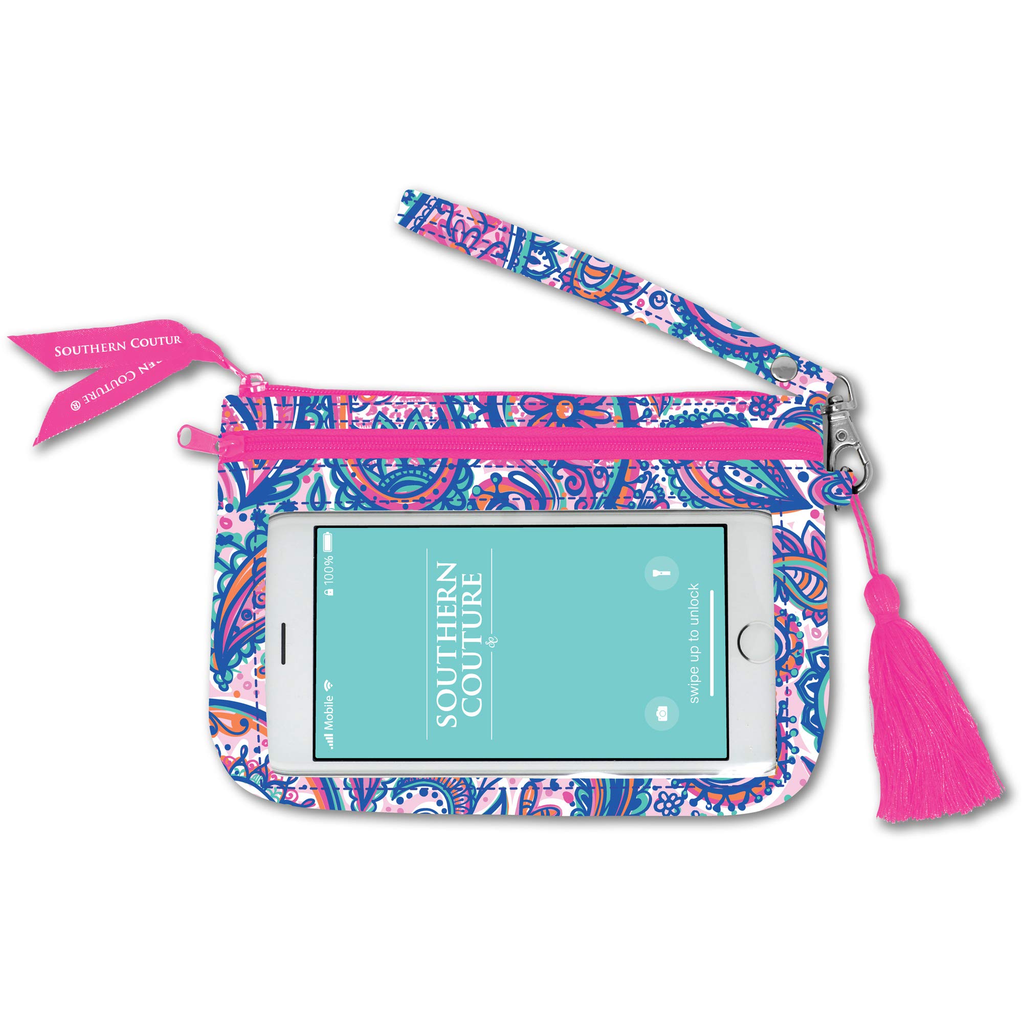 Paisley Pattern Purple and Blue 7 x 5 Polyester Canvas Phone Wristlet Handbag
