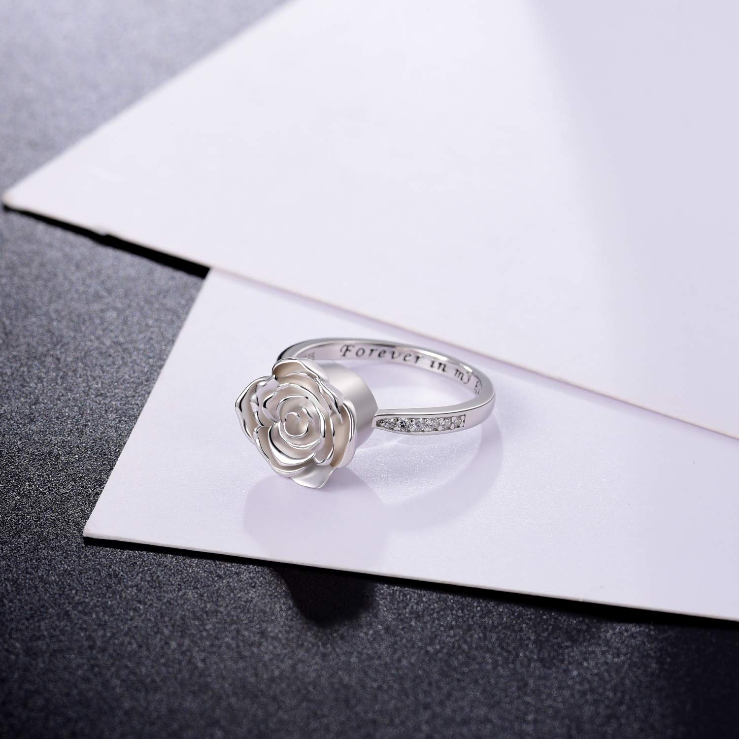 BEILIN Sterling Silver Rose Flower Urn Ring for Ashes Hold Loved Ones Forever in My Heart Cremation Jewelry Urns Ring for Women (10)