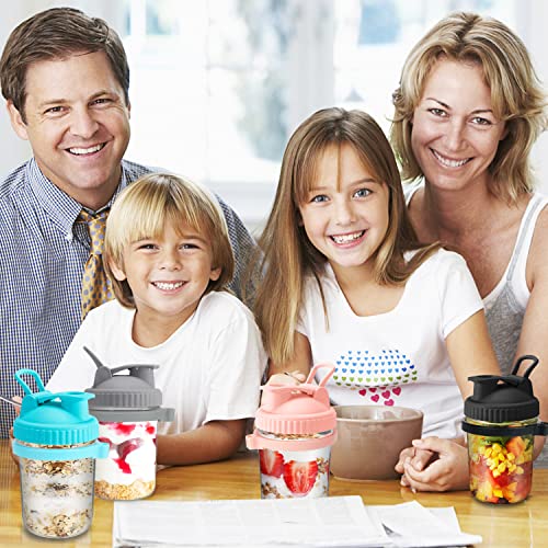 DNANAOL Overnight Oats Containers with Lids - 16 oz Overnight Oats Jars Set of 4, Reusable Yogurt Mason Jars with Lids & Spoons, Large Capacity Airtight Jars for Milk, Cereal, Fruit To Go Containers