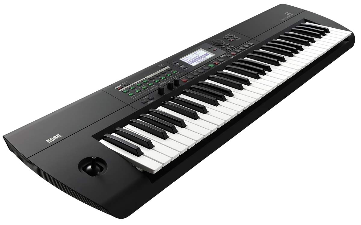 Korg i3 Music Workstation - Matte Black Bundle with Adjustable Stand, Bench, Sustain Pedal, Instructional Book, Austin Bazaar Instructional DVD, and Polishing Cloth