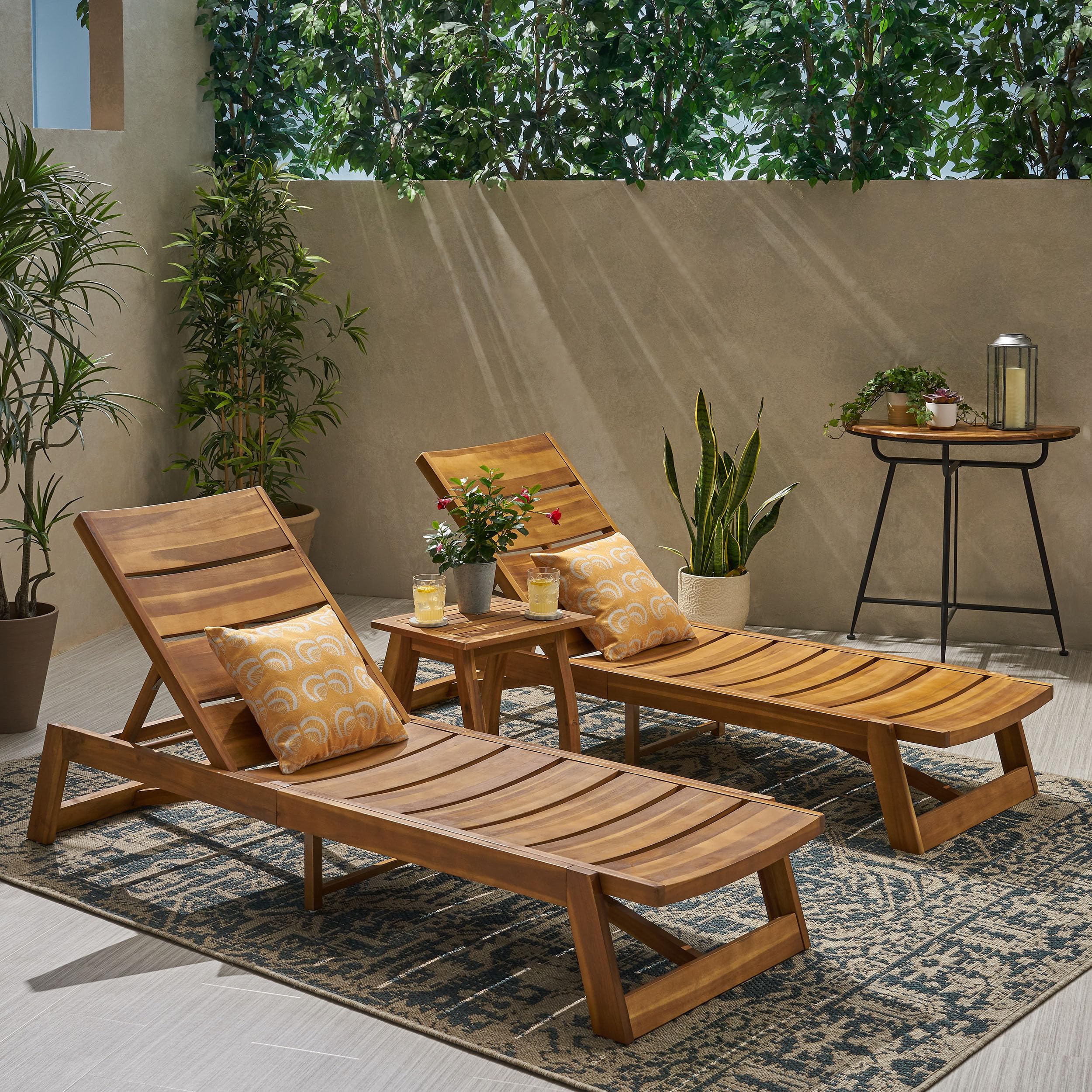 Christopher Knight Home Outdoor Acacia Wood 3 Piece Chaise Lounge Set