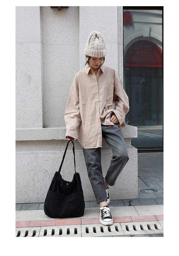 Jeelow Washed Canvas Market Tote Handbag Shoulder Bucket Bag Purse With Pockets For Men & Women