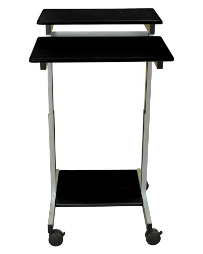 Luxor Rolling Stand Up Presentation Station with 2 Shelf and Steel Frame, Black - Perfect for School, Classroom, Office and More