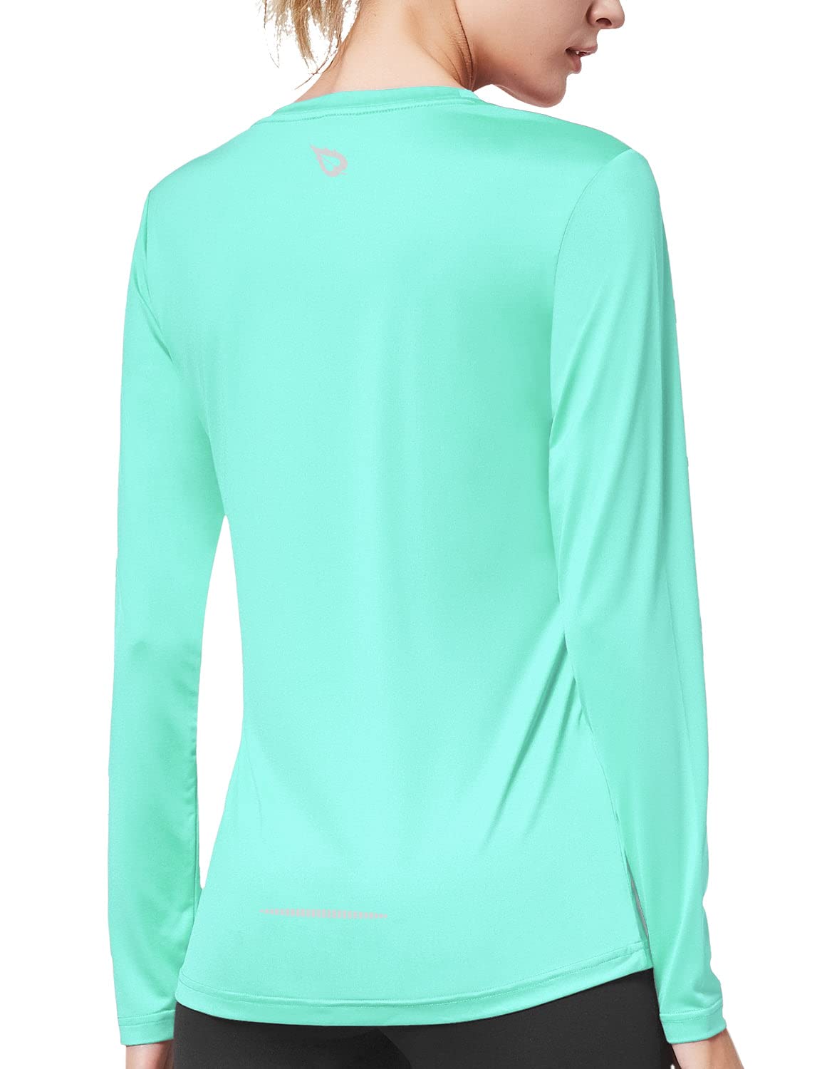 BALEAF Women's Long Sleeve Running Shirts Workout Tops Athletic Gym Hiking T-Shirts Moisture Wicking Quick Dry Lightweight Stretchy Aqua Size L
