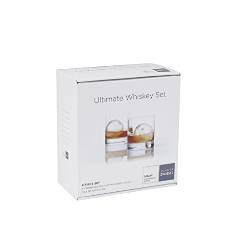 Schott Zwiesel Ultimate Whiskey with 2 Double Old Fashioned Bar/Cocktail Glasses Paired with 2 Large Sphere Ice Molds, Clear
