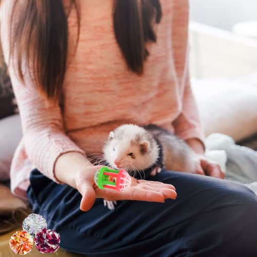 HAICHEN TEC 11 Pack Ferret Toys Set - Mylar Crinkle Balls Hollow Sound Toy with Bell Interactive Exercise Scratch Play Chasing Chewing Toys Random Color for Indoor Pet Ferret Cat Kittens (11 Pack)