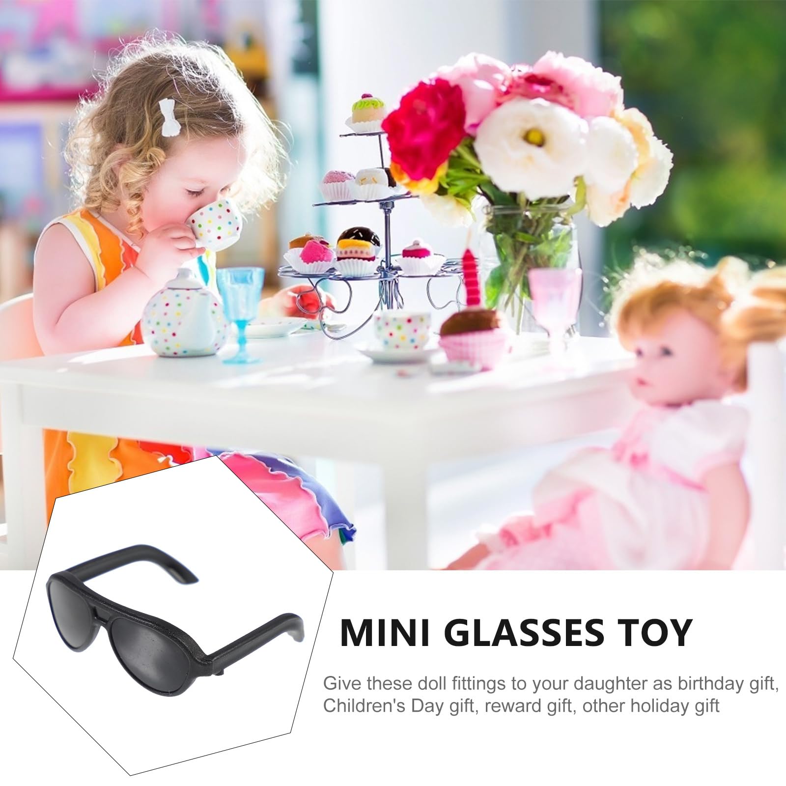 TOYANDONA 80pcs Doll Sunglasses Mini Plastic Dolls Sunglasses Black Sunglasses for Dollhouse DIY Crafts Dollhouse Accessories Decorate, 3X2.6X1CM