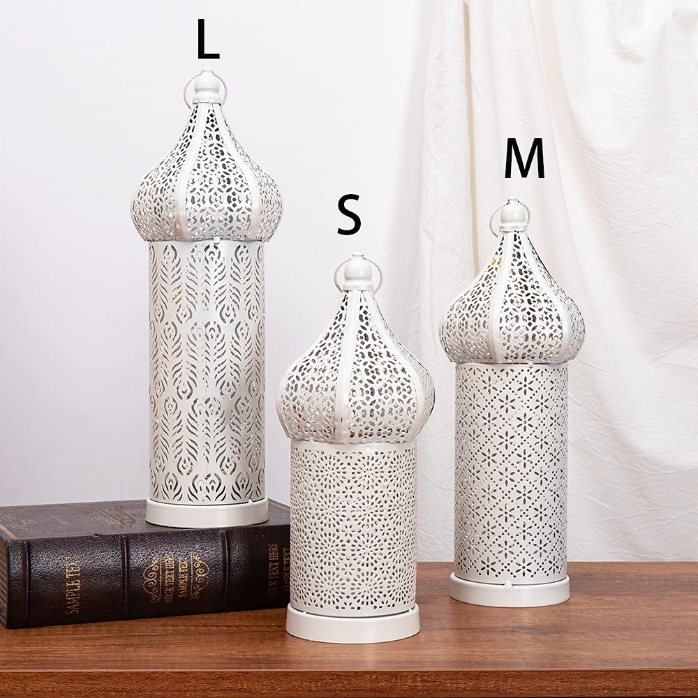 Paluopo Battery Powered Lamp White Cordless Outside Lights Garden Patio Outdoor Apartment Lanterns Decor,Hanging Lights Boho Moroccan Lantern Decor for Bedroom Tabletop (S-White-1Pcs)