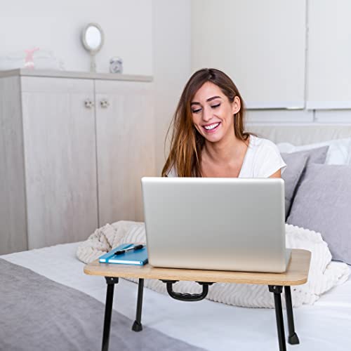 Lap Desk Foldable β Bed Tray for College Dorm and Home β with Handles and Foldable Legs - Perfect Laptop Desk β Perfect for Writing, Eating, Working, Studying - Wood Top Bed Table