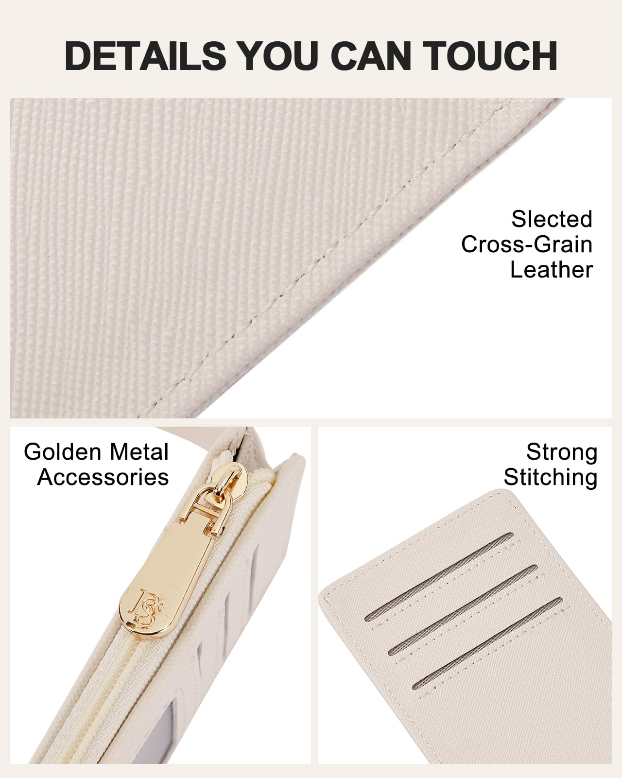 BOSTANTEN Slim Wallet Women RFID Blocking Card Holder Leather Bifold Wallet with Zipper Pocket Beige