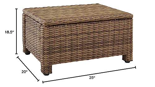 Crosley Furniture Bradenton Wicker Outdoor Ottoman Foot Rest for Patio, Deck, Porch, Brown with Gray Cushions