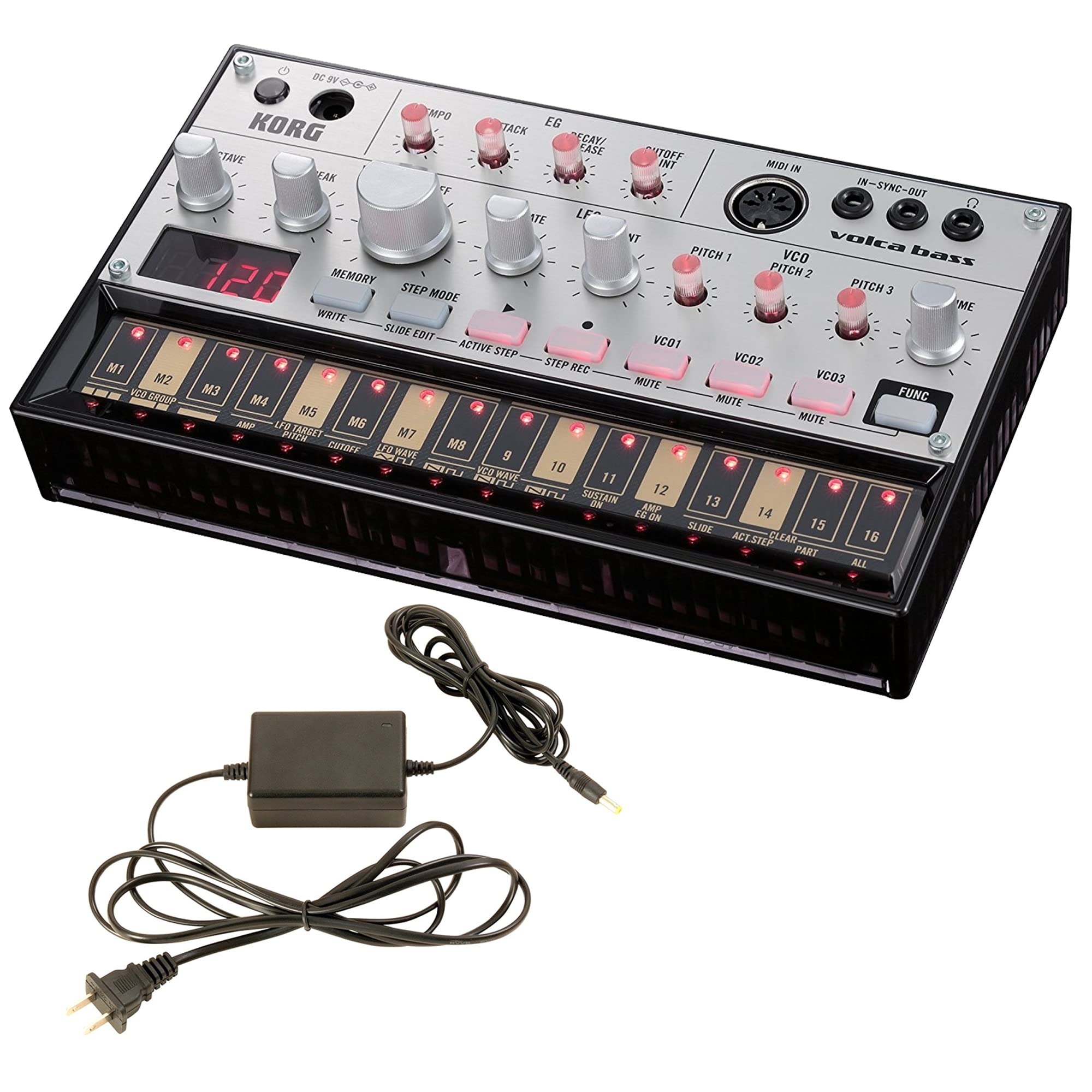 Korg Volca Bass Analogue Bass Machine Bundle w/Korg 9V600MACPP 9v 600ma Power Supply