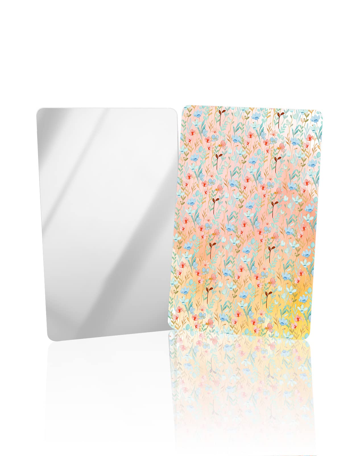 Carosoffe Watercolor Flowers Small Compact Mirror for Purse, Teal Pink Ombre Botanical Floral Travel Makeup Mirror for Women Men, Rectangular Handheld Compact Pocket Mirror 1 PCS