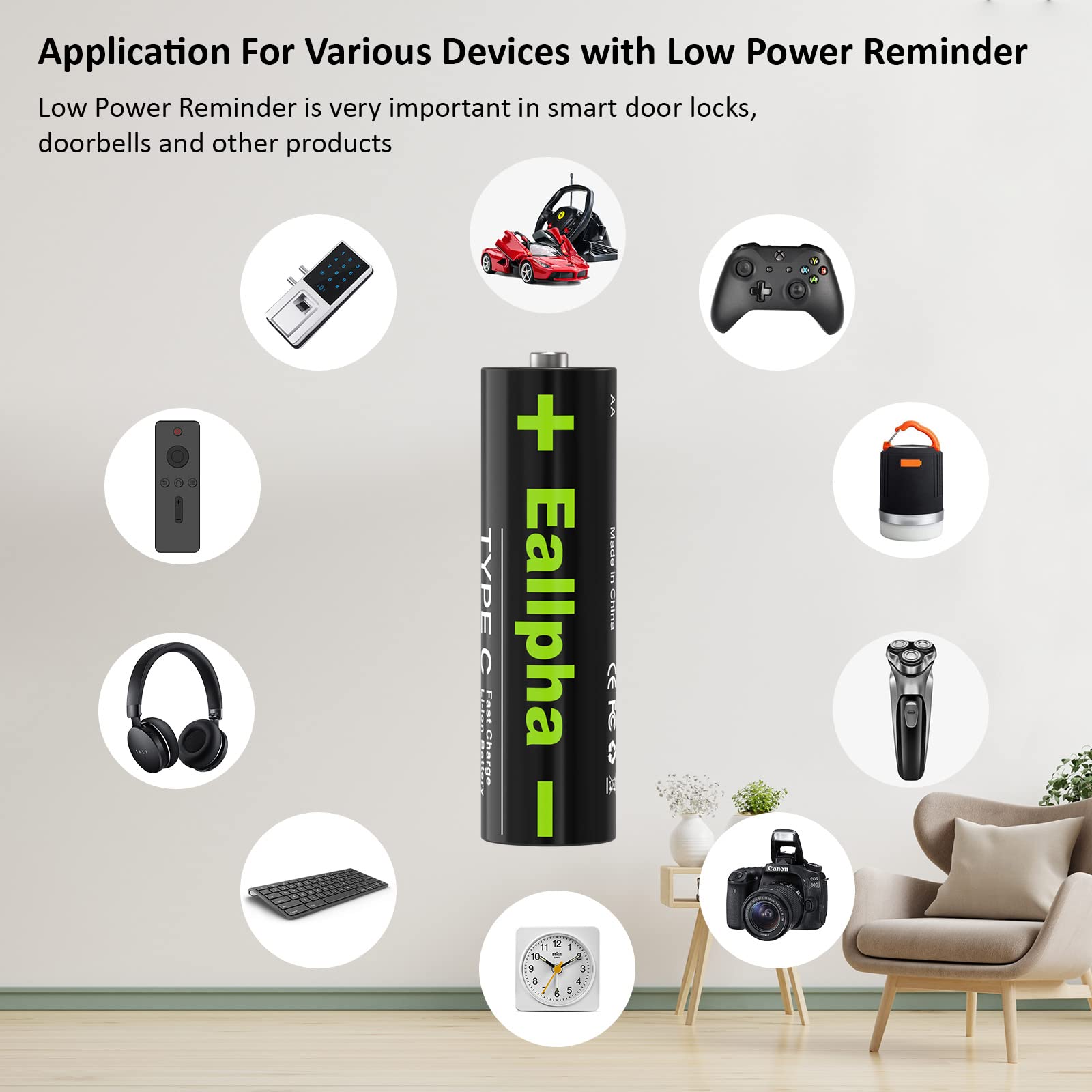 Eallpha Rechargeable AA Batteries 3000mWh,2Hours Fast Charge AA Rechargeable Lithium Batteries, USB C Rechargeable AA Batteries, 1200+ Cycles 1.5V Lithium AA Batteries for Toy Cars Toothbrush(4 Packs
