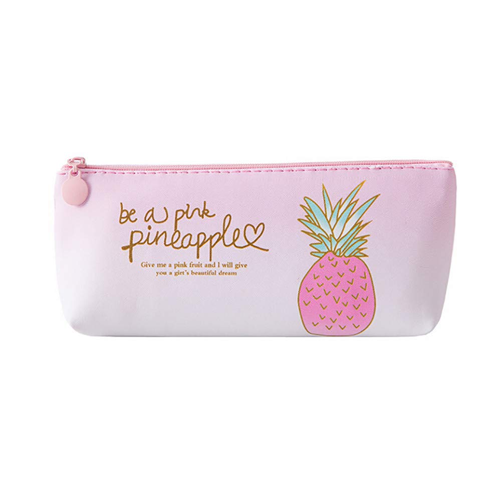 IEasⓄn Office & Stationery, Pink Pineapple Cartoon Pattern Pencil Case Cosmetic Bag Makeup Pouch Pencils Box IE-NN2304 (Pink -B)
