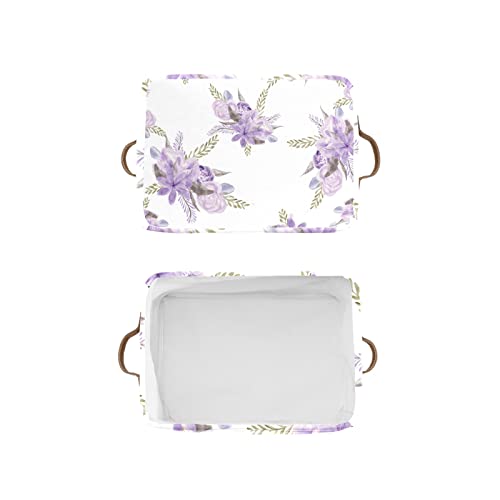 Purple Flower Personalized Custom Name Waterproof Storage Boxs Baskets Clothts Towel Book for Bathroom Office 1 Pack