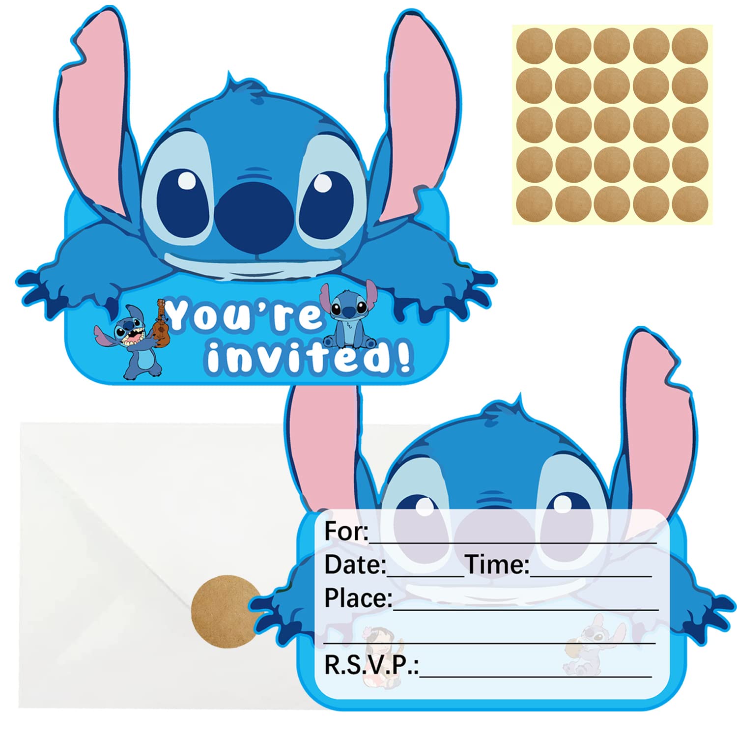 GOGOPARTY 20 Pcs Blue Invitation Cards, Birthday Party Invitation Cards With Sticker Labels, 20 Envelope Birthday Invitations for Kids Birthday Party Supplies
