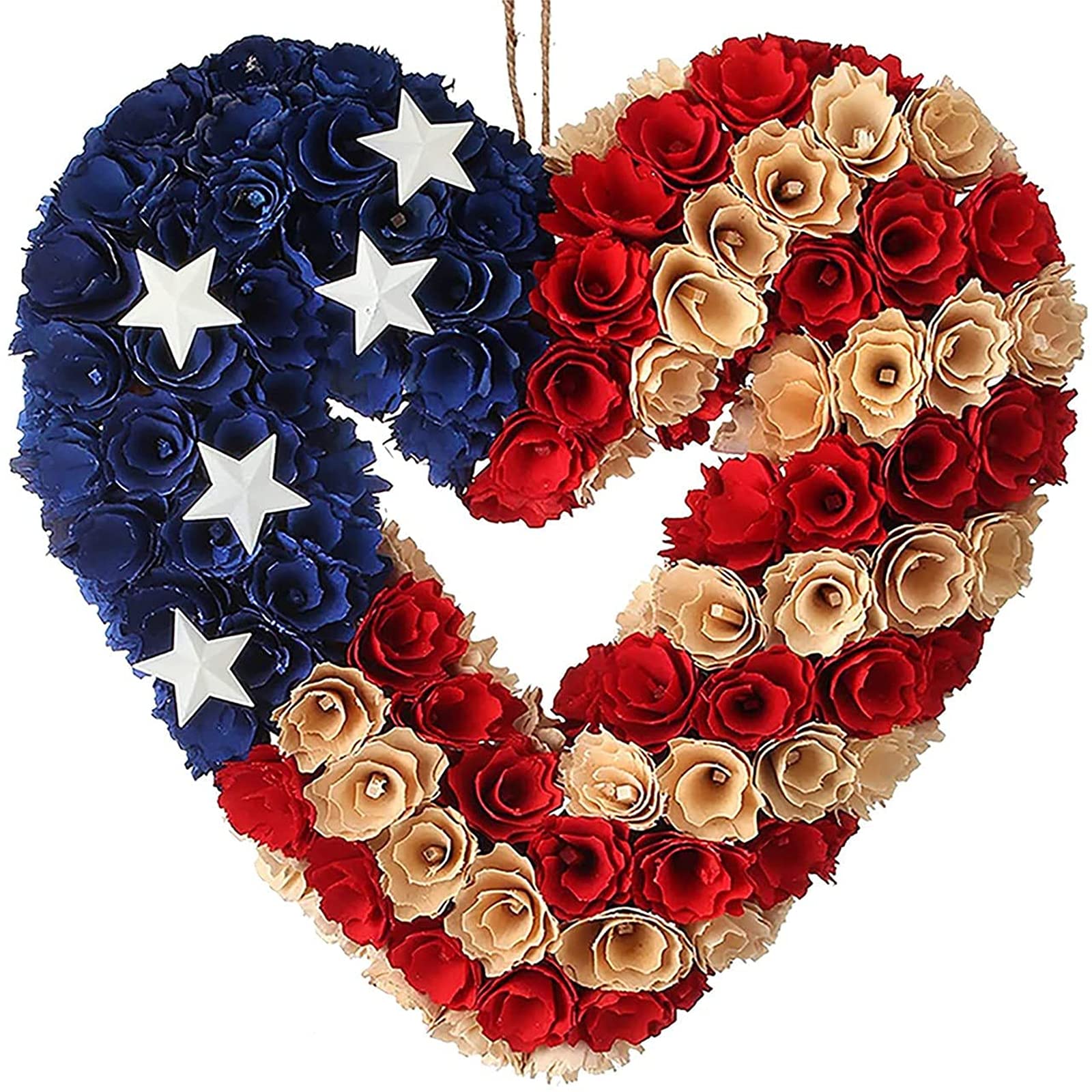 Patriotic Independence Day Wreath American Front Door Wreath 4th of July Wreath Memorial Day Wreath Handmade Hanging Wreath Red White and Blue Flag Day Wreath Veteran's Day Garden Home Decor (E)