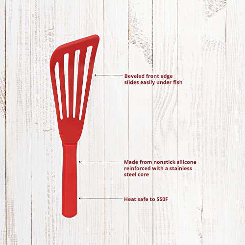 Maine Man Non-Stick Angled Fish Turner Slotted Spatula, Silicone with Stainless Steel Core