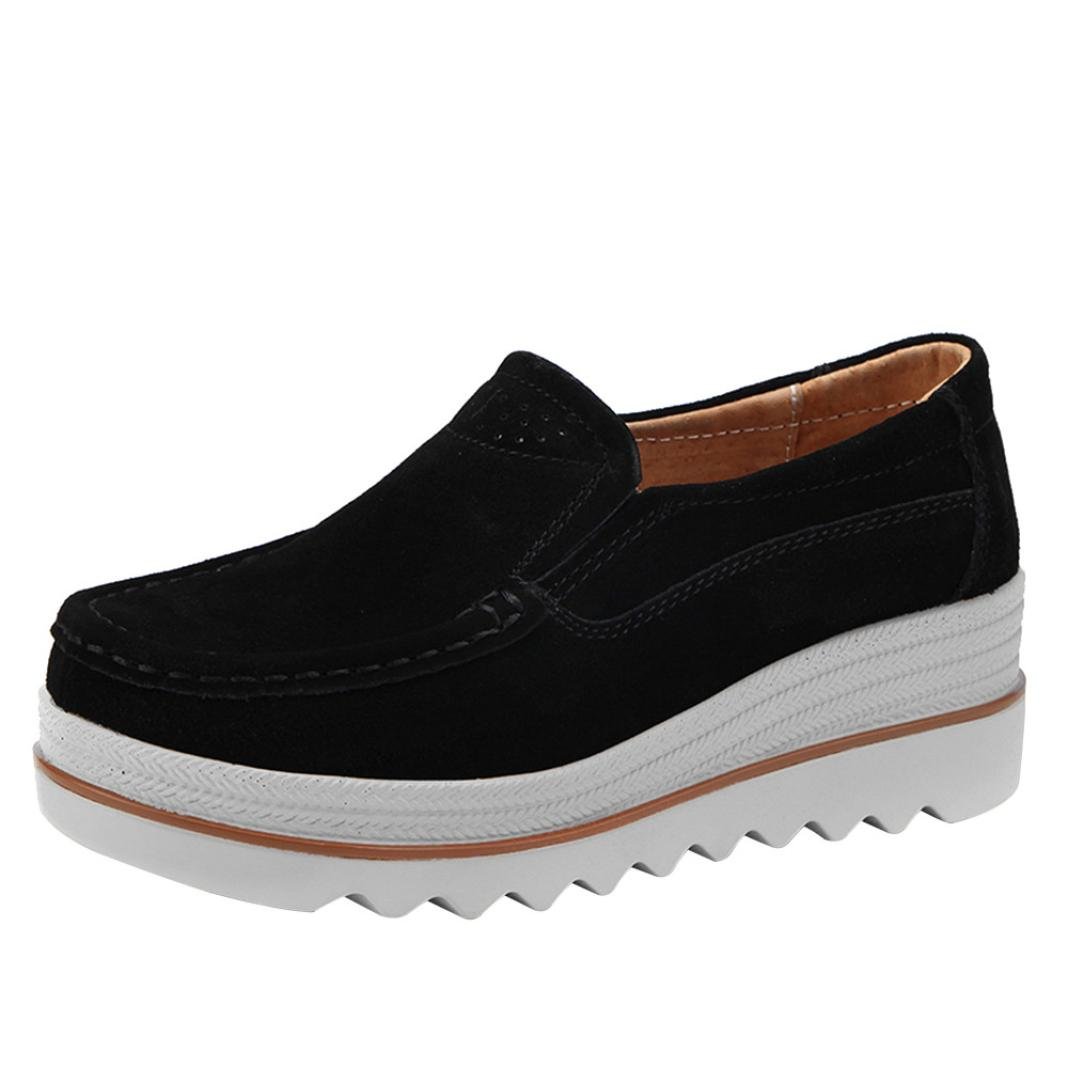 IEason-shoes, Women Flats Muffin Shoes Sneakers Leather Casual Shoes Creepers Moccasins (8, Black)