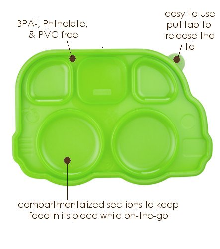 Innobaby Stainless Bus Plate with Airtight Sectional Lid, The Original, Leak-Resistant Divided Platter, Mom Invented Fun Shape Plate Din Din SMART for Babies, Toddlers and Kids, BPA Free Plate, Orange