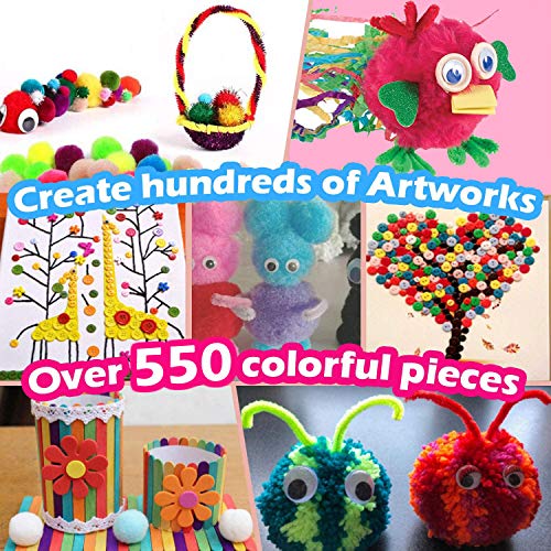 MOISO Kids Crafts and Art Supplies Jar Kit - 560+ Piece Set - Make Bracelets and Necklaces - Plus Glitter Glue, Construction Paper, Colored Popsicle Sticks, Google Eyes, Pipe CleanersâŚ