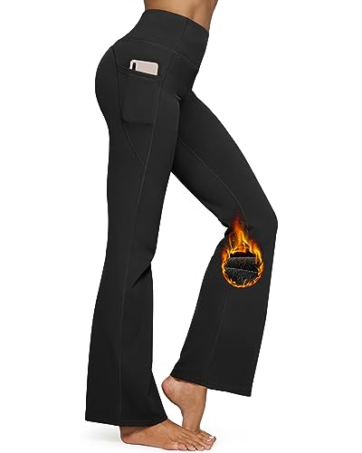 G4Free Fleece Lined Bootcut Yoga Pants with Pockets for Women Thermal Warm Flared Leggings Stretchy Soft Fleece(Black,M)