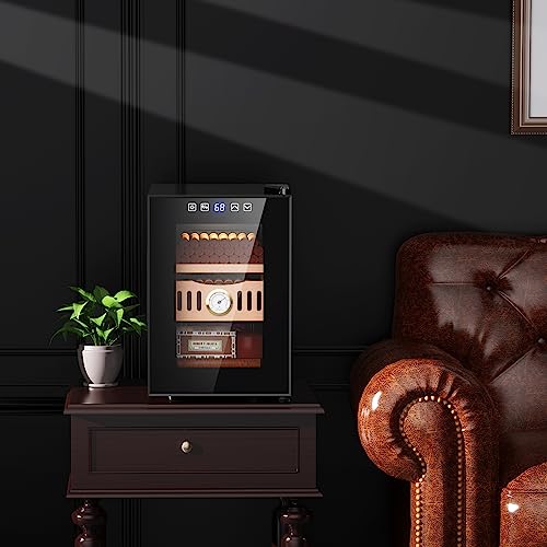 Mojgar 18L Electric Cooler Cabinet, 100 Counts Cooling and Heating Temperature Control Cabinet with Spanish Cedar Wood Shelves & Hygrometer, Gift for Men Father Husband