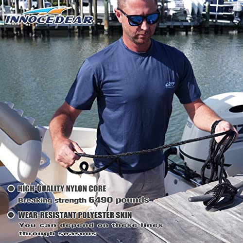 INNOCEDEAR 4 Pack 1/2β X 15β Dock Lines|Marine-Grade Double-Braided Nylon Dock Line with 12β Eyelet.Hi-Performance Boat Rope Mooring Rope Black Dock Line