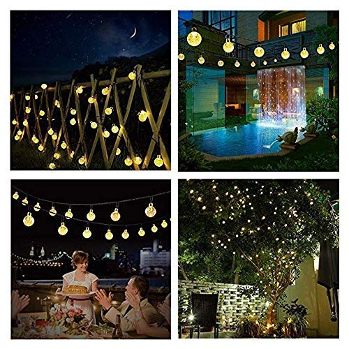 LINKUME Solar String Lights Garden, 24 Ft 30 Crystal Balls Waterproof LED Fairy Lights, 8 Modes Outdoor Solar Powered Lights, Decorative Lighting for Home, Garden, Party, Festival