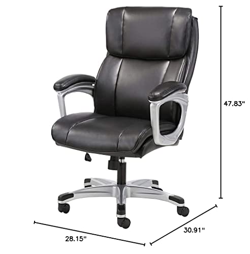 Sadie Executive Computer Chair- Fixed Arms for Office Desk, Black Leather (HVST315)