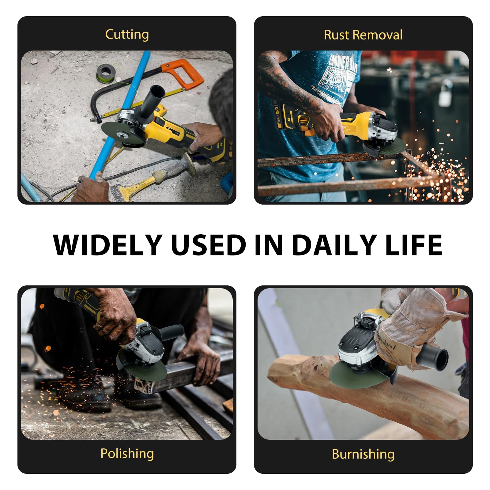 Cordless Angle Grinder for De-walt 20v Li-ion Battery,6600RPM Brushless Grinder Tool,4 Variable Speeds,4.9’’ power angle grinders 500W Grinders,for Cutting,Rust removal,Polishing and Burnishing.