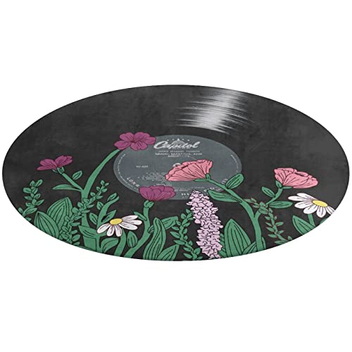 GAGNONLEE Record Album Round Rug Music Carpet Floor Mat Non-Slip Carpet for Entryway Living Dinning Bedroom Sofa Home Decoration Diameter 4Ft, Black-1