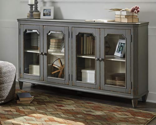 Signature Design by Ashley Mirimyn Vintage 68" 4-Door Accent Cabinet with Mirrored Glass and 2 Adjustable Shelves, Gray