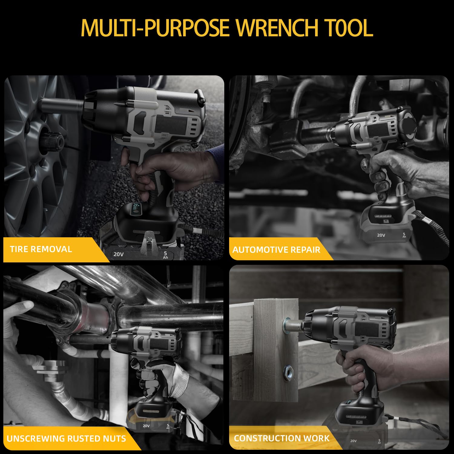 Cordless Impact Wrench 1/2 inch for Dewalt 20V Max Battery, 550 Ft-lbs (750N. m) Brushless High Torque Power Tool with LED Work Light (Batteries and Charger not Included.)