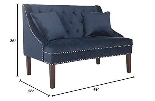 Safavieh Home Collection Zoey Navy Blue and Espresso Velvet Settee